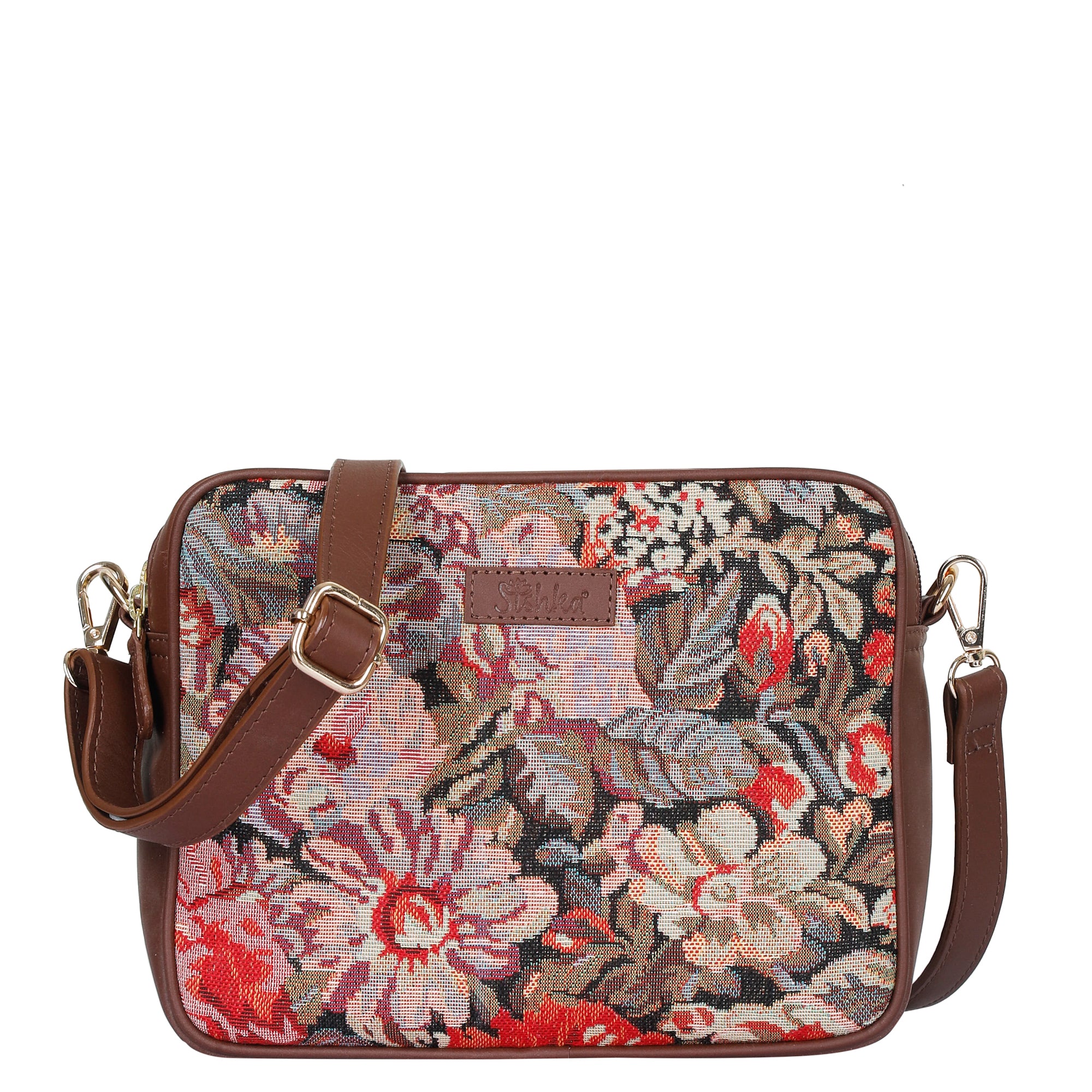 Floral Tapestry Messenger Bag – Women’s Crossbody Sling with Leather T